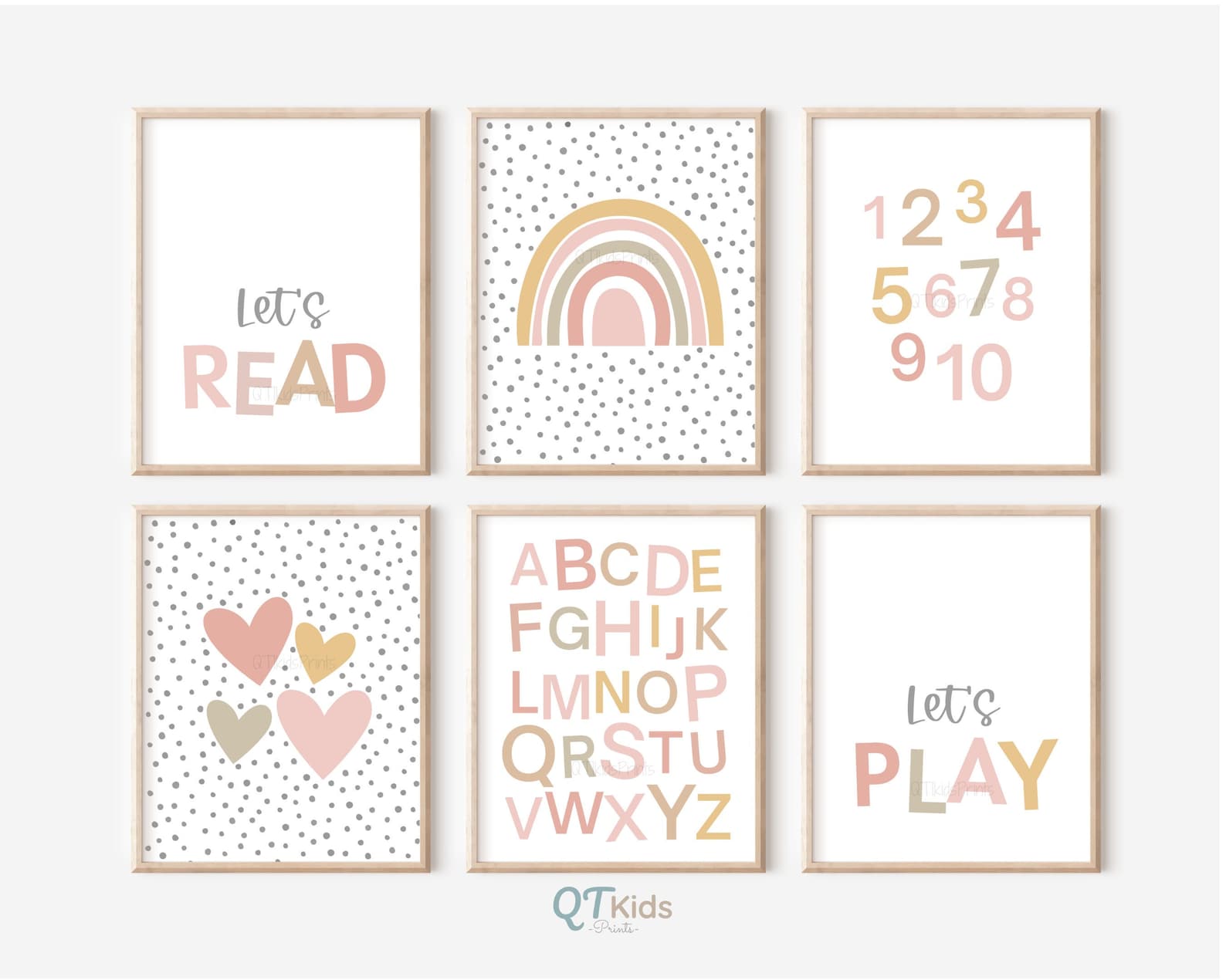 Alphabet Numbers Nursery Prints Set of 6 Girl Room Wall Art - Etsy