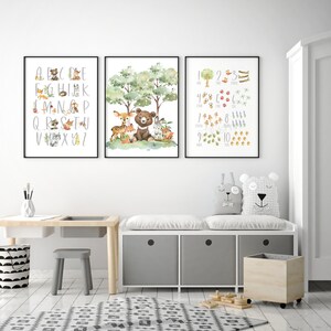 Woodland Alphabet Numbers Prints, Woodland Nursery Decor, Kids Playroom ...