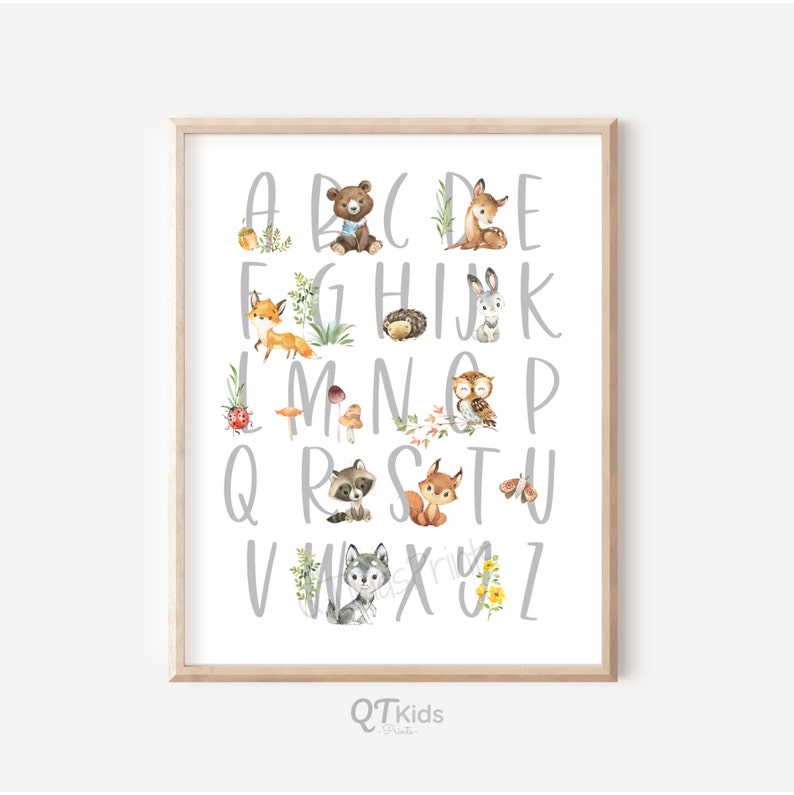 Woodland Alphabet Numbers Prints Woodland Nursery Decor Kids - Etsy