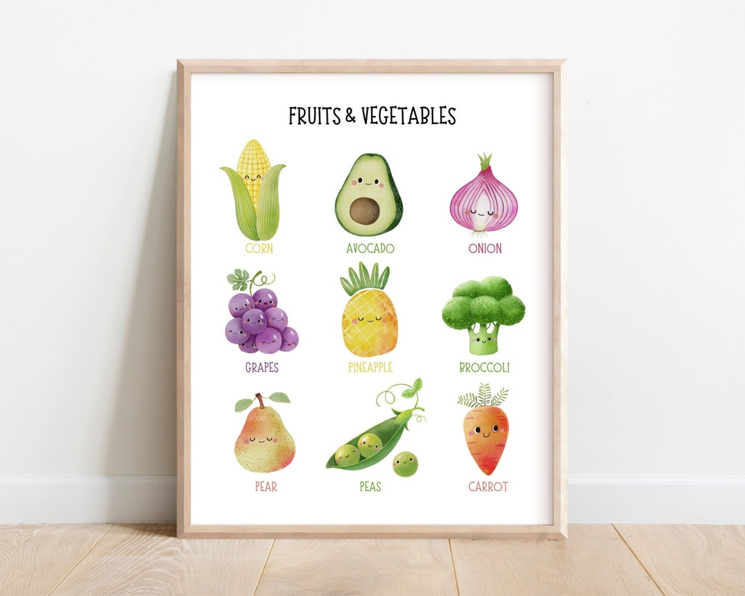 Fruits Vegetables Poster, Educational Print, Kids Playroom Printable ...