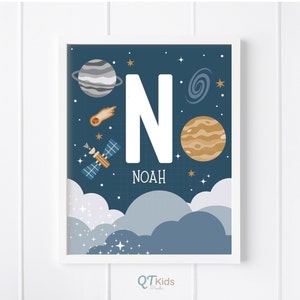 Space Print, Personalized Space Astronaut Planet Nursery Prints, Outer ...