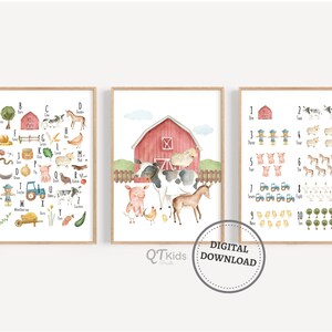 Farm Alphabet Numbers Prints, ABC Poster, Numbers 1-10, Pre-school ...
