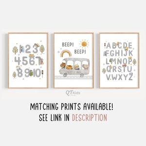 Transport Nursery Alphabet ABC Numbers Prints, Boy Playroom Decor, Cars ...