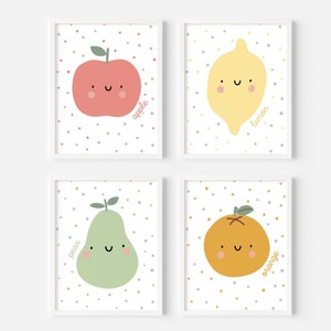 Fruit Nursery Wall Art, Cute Fruit Art Prints, Kids Playroom Wall Decor ...