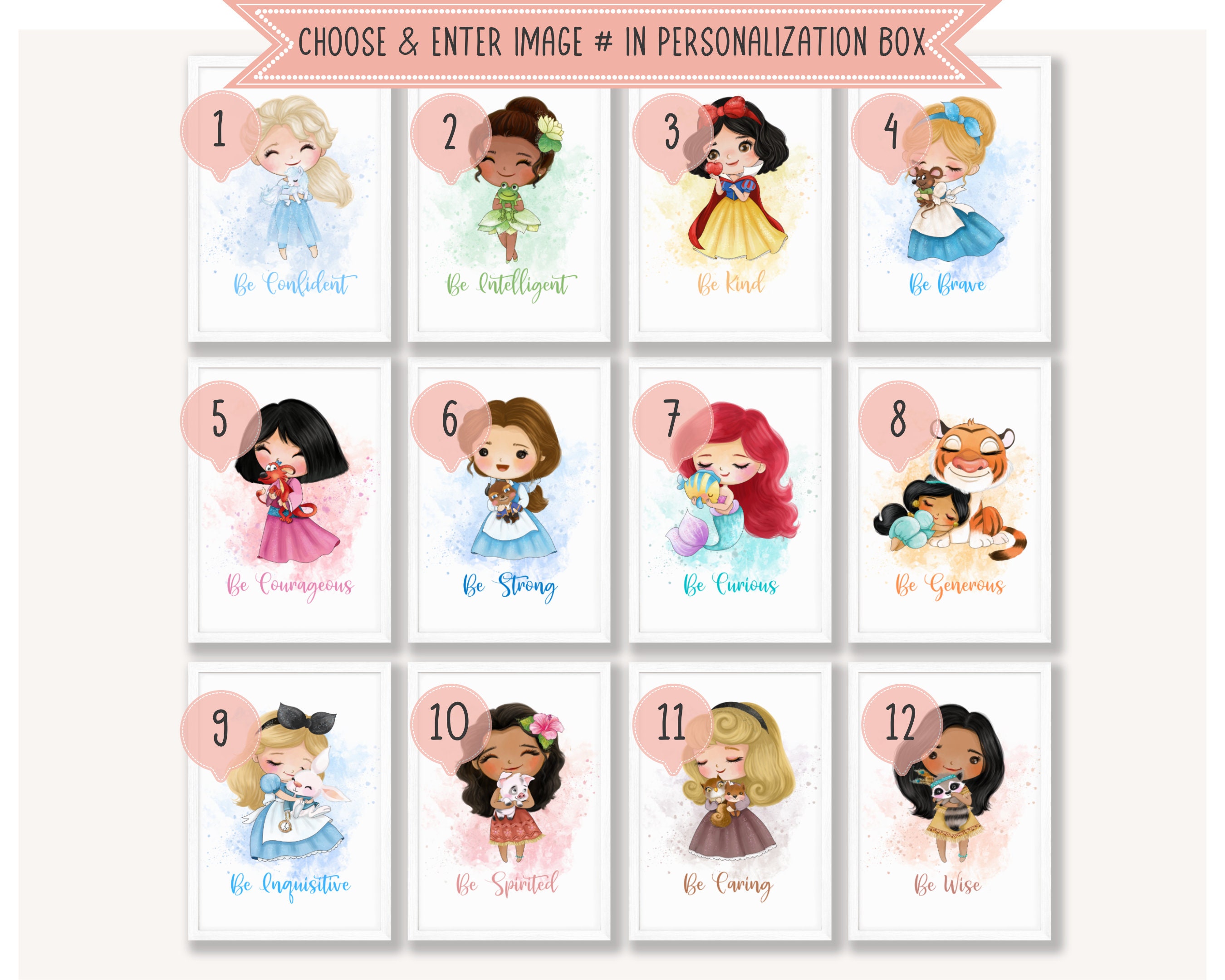 Princess Print Set Girl Nursery Prints Princess Themed - Etsy