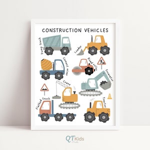 Construction Vehicles Nursery Print, Toddler Boy Playroom Decor, Trucks ...