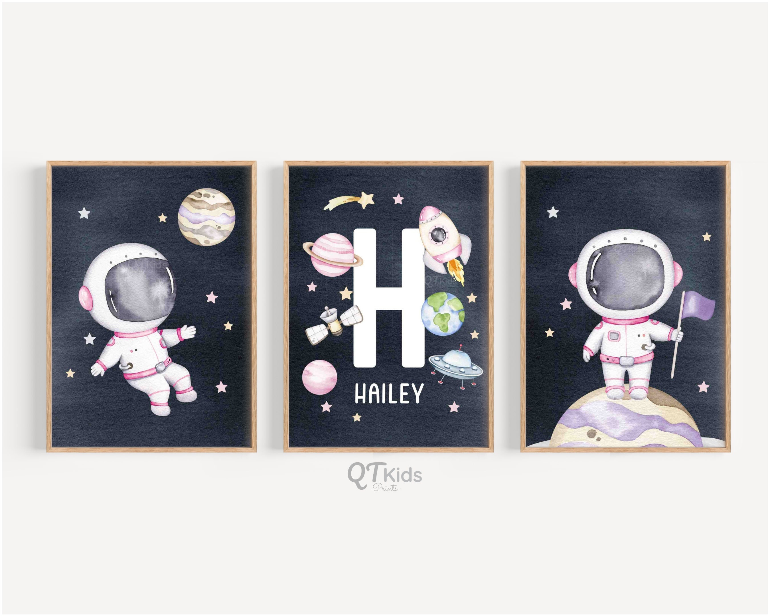 Personalized Space Prints, Custom Name Pink Astronaut Posters, Girl ...