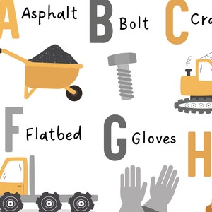 Construction Prints, ABC Alphabet Numbers, Toddler Playroom Decor ...
