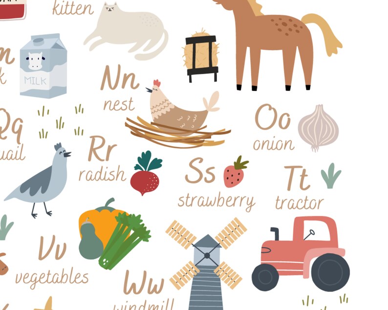 Farm Alphabet Print, Farm Nursery Wall Art, Farm Kids Room Wall Decor ...