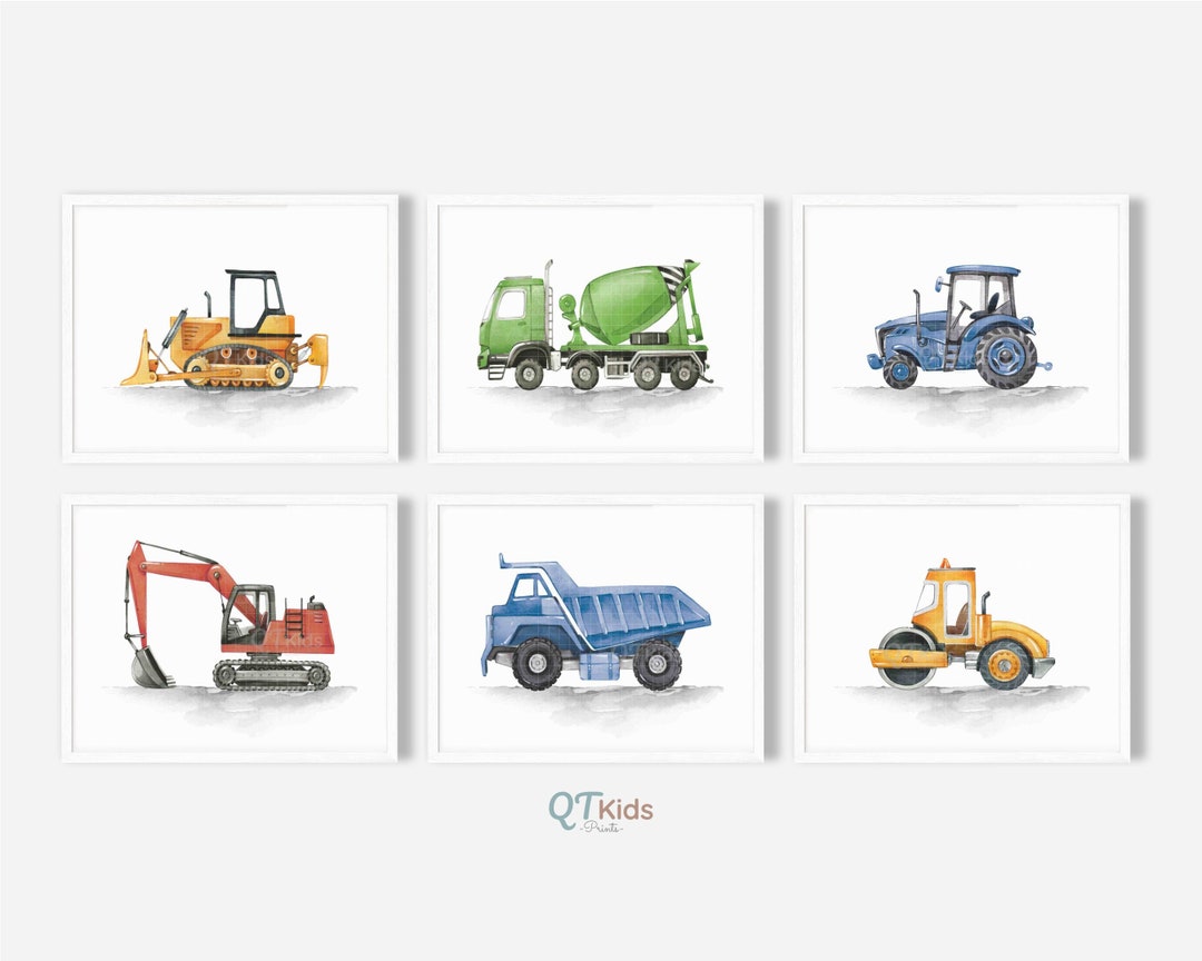 Watercolour Construction Trucks Prints, Boy Room Wall Art, Nursery ...