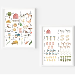 Farm Alphabet Numbers Prints, ABC Poster, Numbers 1-10, Pre-school ...