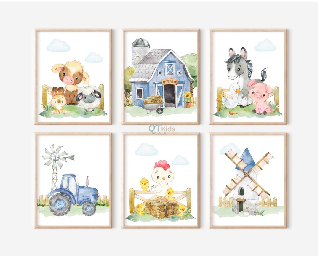 Farm Nursery Prints, Kids Room Blue Farm Tractor, Boy Playroom Wall Art ...