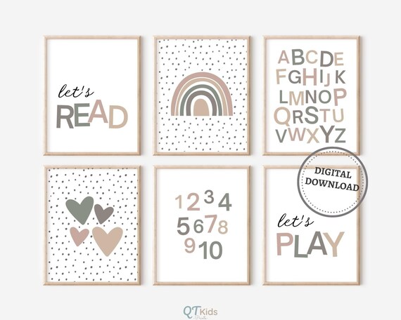 Neutral Alphabet Number Posters Boho Rainbow Print Gender - Etsy