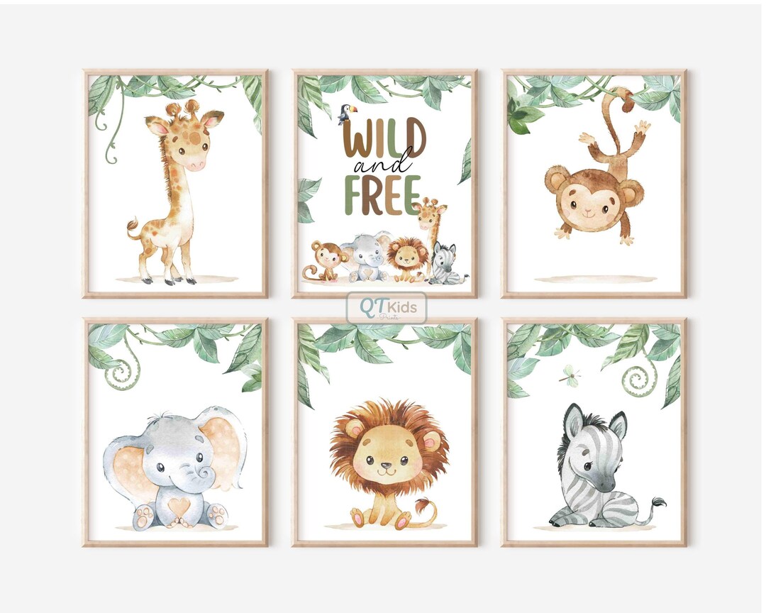 Safari Nursery Prints, Jungle Animal Printable Wall Art, Wild and Free ...