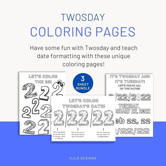 Twosday Coloring Pages 3 Pack Bundle Digital Download | Etsy