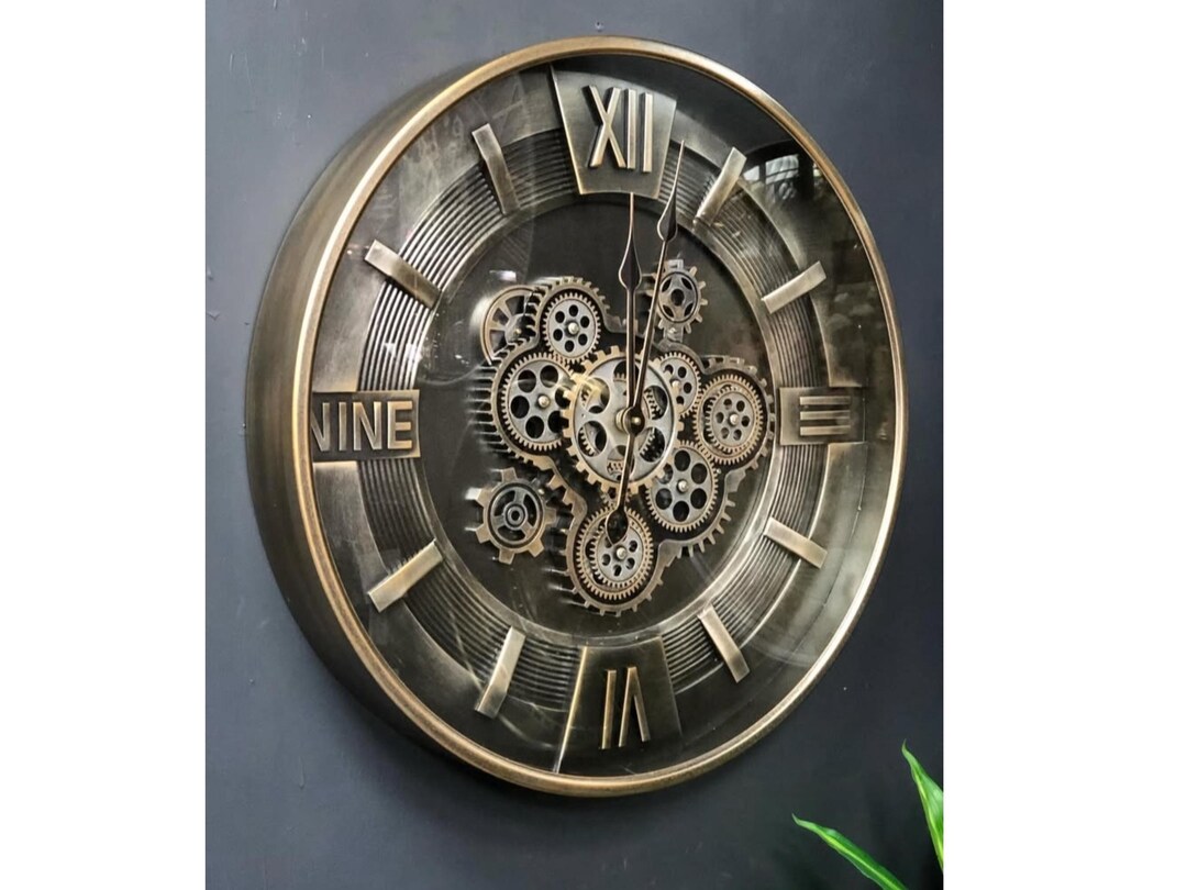 Large Wall Clock, Moving Gear, 24 Inches , Special Design, Metal Clock ...