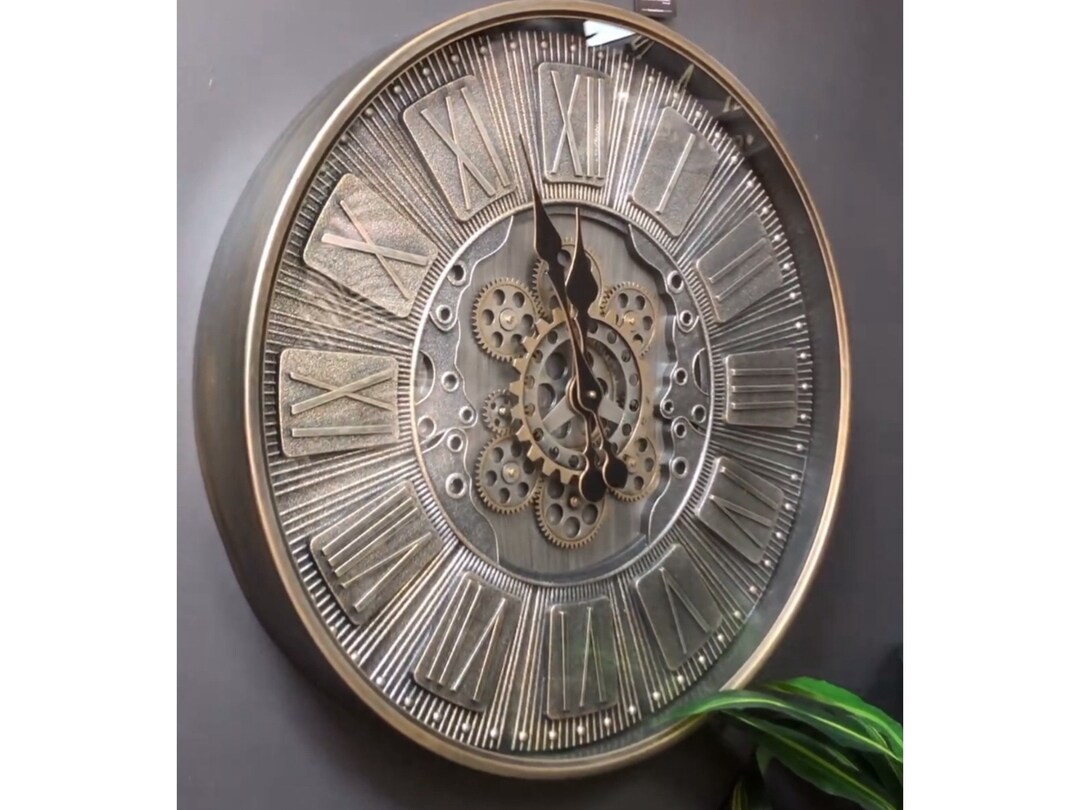 Large Wall Clock, Moving Gear, 24 Inches , Special Design, Metal Clock ...
