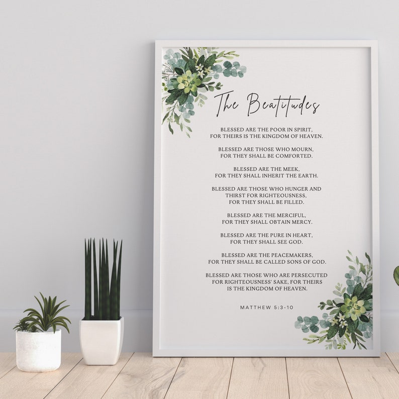 The Beatitudes Matthew 5:3-10 NKJV, Christian Home Décor, Bible Verse ...