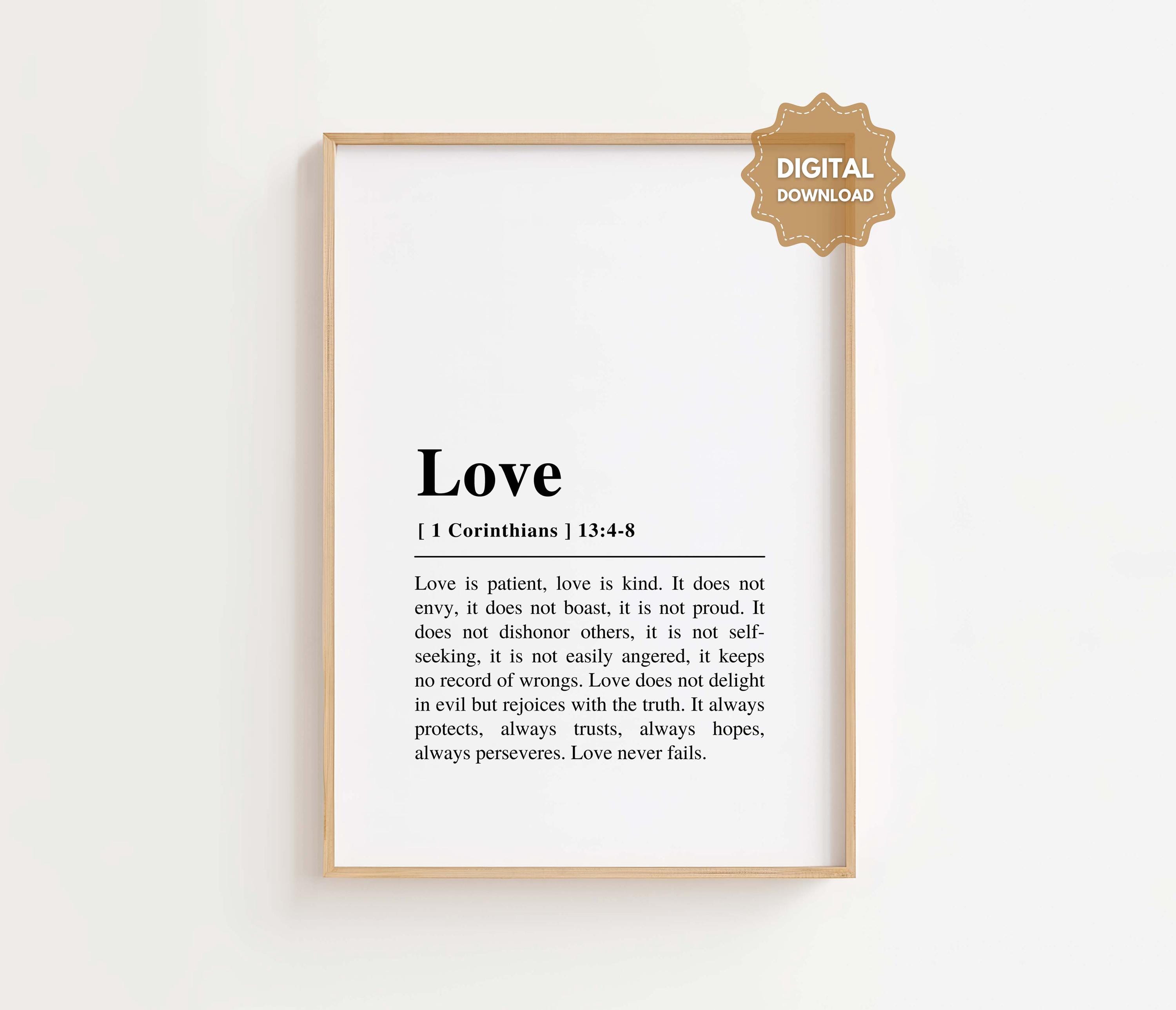 1 Corinthians 13:4-8 Love Never Fails, Bible Verse Wall Art, Bible ...