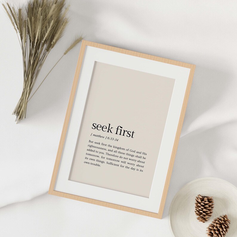 Matthew 6:33-34 Seek First the Kingdom of God, Bible Verse Wall Art ...