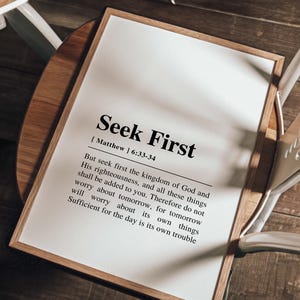 Matthew 6:33-34 Seek First the Kingdom of God, Bible Verse Wall Art ...