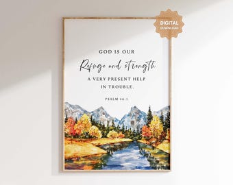 God is Our Refuge, Bible Verse Printable, Home Décor, Scripture Wall ...