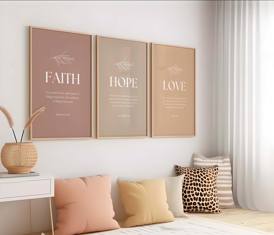 Faith Hope Love Scripture Print Set: Bible Verse Wall Art (digital ...