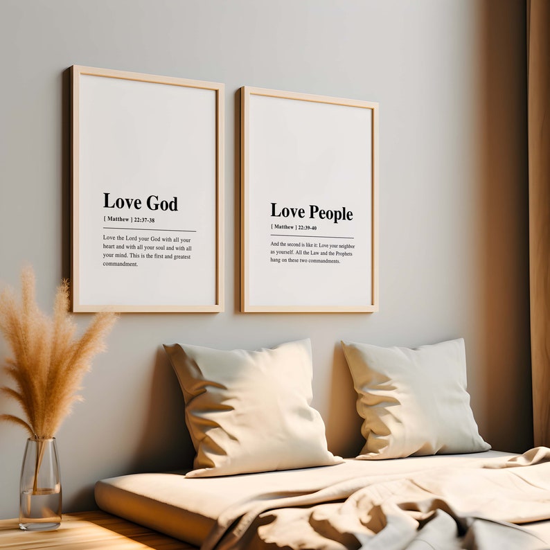Matthew 22:36-40 NIV Love God Love People, Bible Verse Wall Art ...