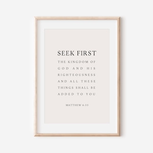 Matthew 6:33 Seek First the Kingdom of God, Bible Verse Wall Art ...