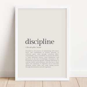 Discipline Definition Print, Discipline Wall Art, Motivational Quote ...