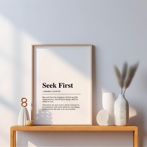 Matthew 6:33-34 Seek First the Kingdom of God, Bible Verse Wall Art ...