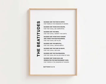 The Beatitudes, Matthew 5:3-10, Catholic Prayer Card, Wall Art ...