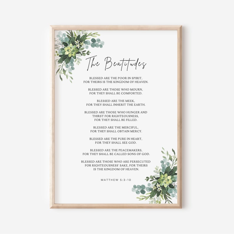The Beatitudes Matthew 5:3-10 NKJV, Christian Home Décor, Bible Verse ...