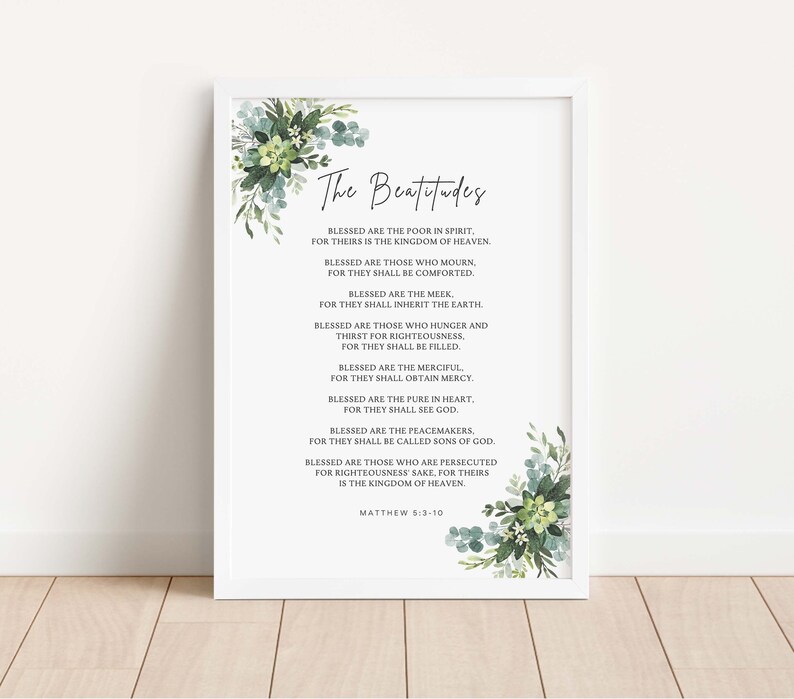 The Beatitudes Matthew 5:3-10 NKJV, Christian Home Décor, Bible Verse ...
