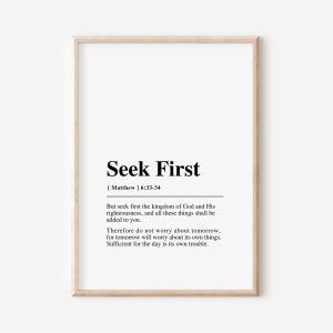 Matthew 6:33-34 Seek First the Kingdom of God, Bible Verse Wall Art ...