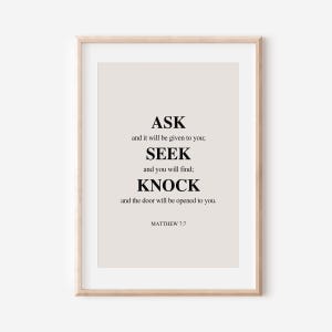 Matthew 7:7 Ask, Seek, Knock Bible Verse Printable, Bible Verse Digital ...