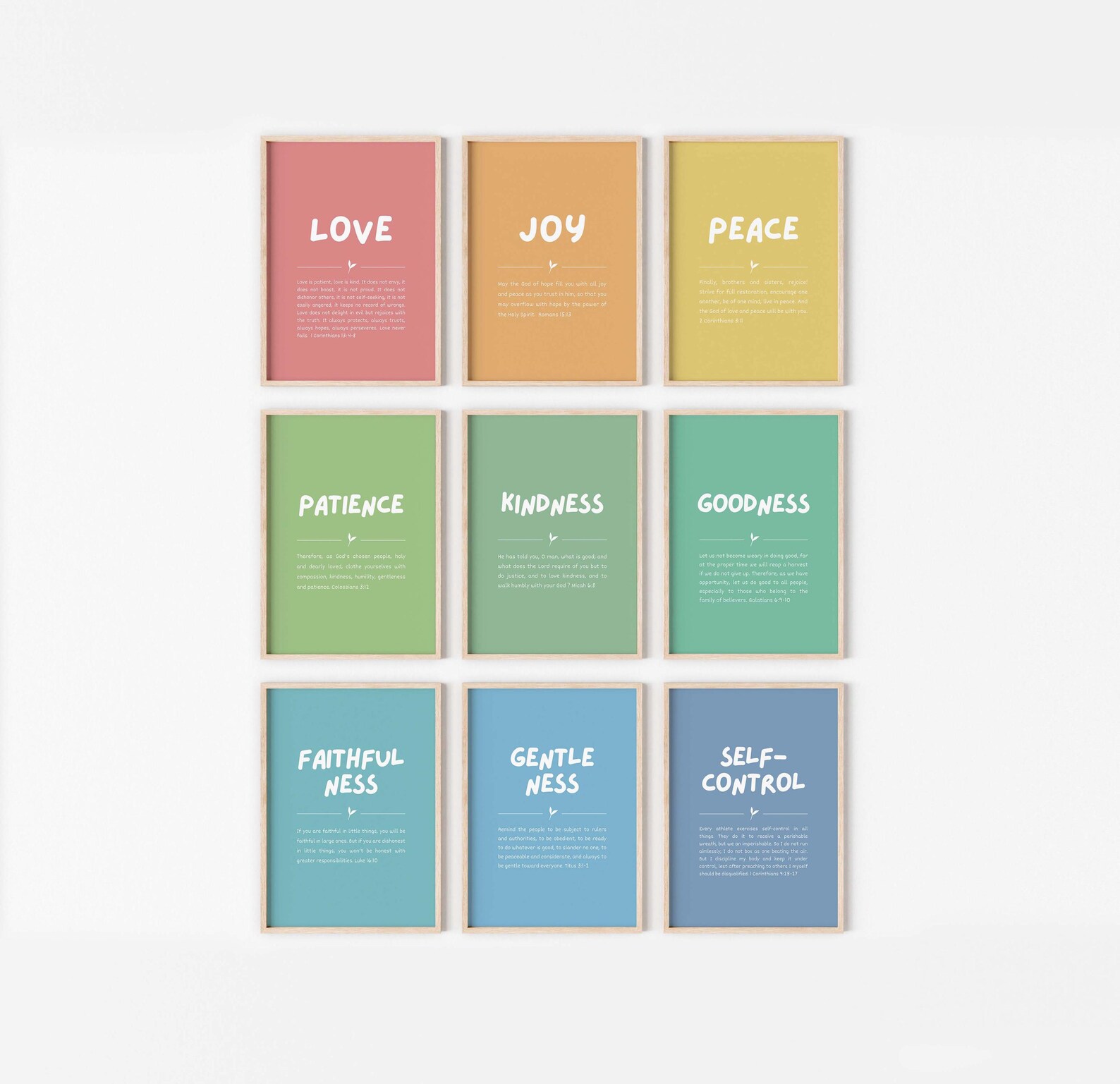 Fruit of the Spirit Prints Set of 9, Galatians 5:22-23 Bible Verse ...