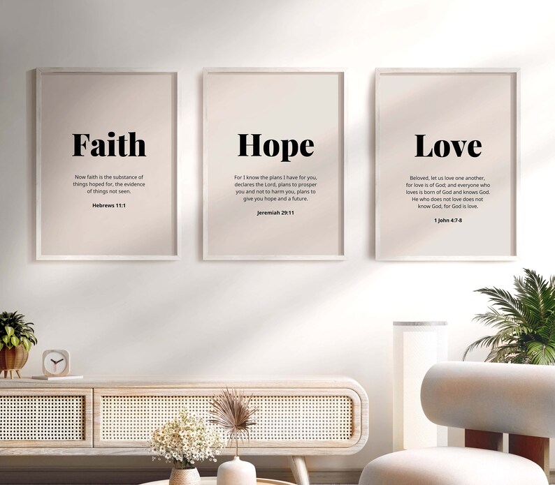 Faith Hope Love Bible Verse Set Print Wall Art, Scripture Wall Art Christian, Hebrews 11 ...