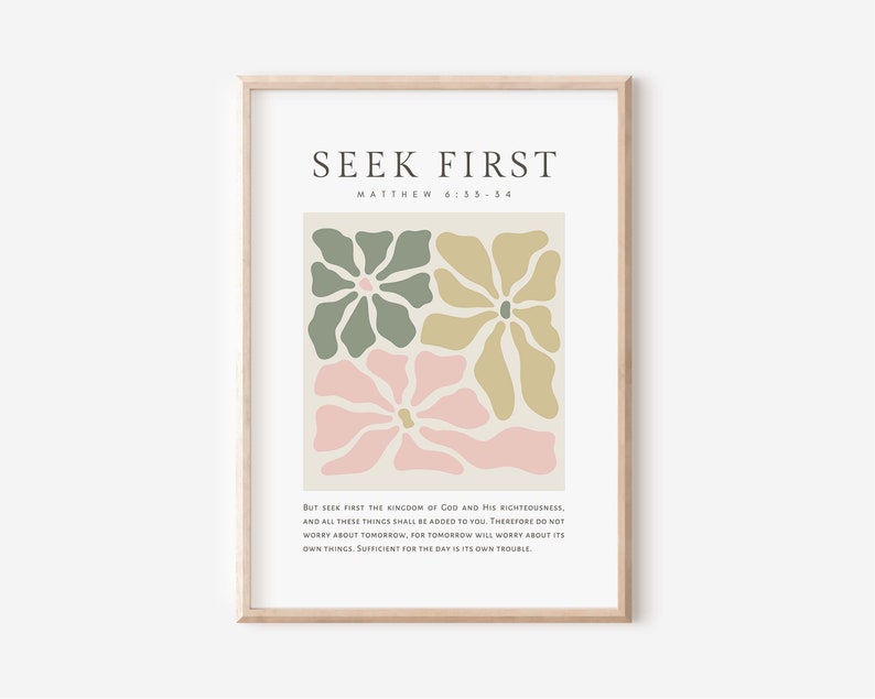 Matthew 6:33-34 Seek First the Kingdom of God, Bible Verse Wall Art ...