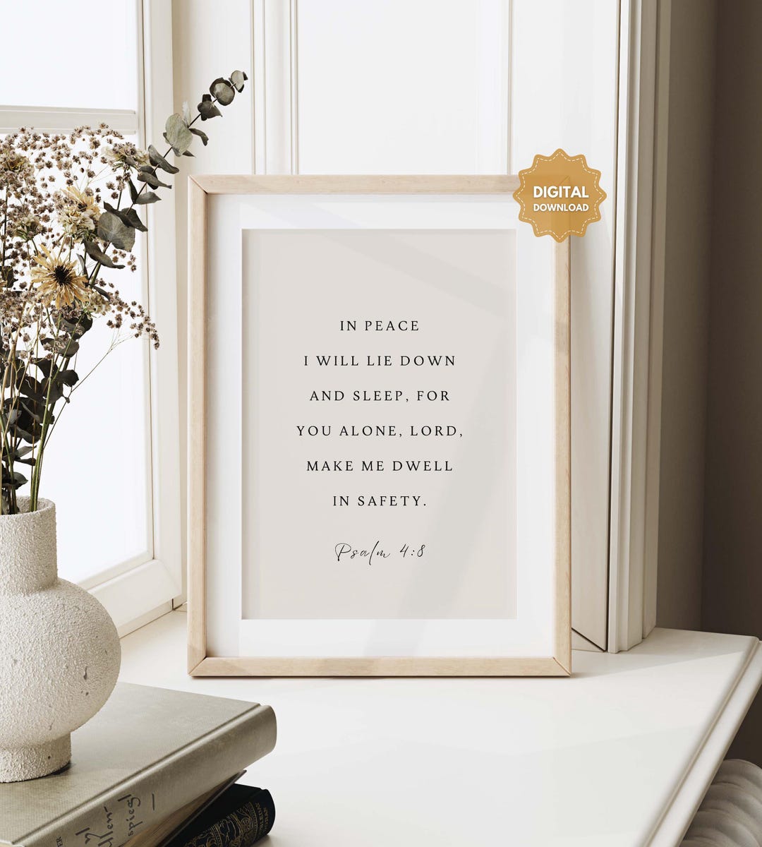Psalm 4:8 NIV in Peace I Will Lie Down & Sleep Print, Christian Wall ...