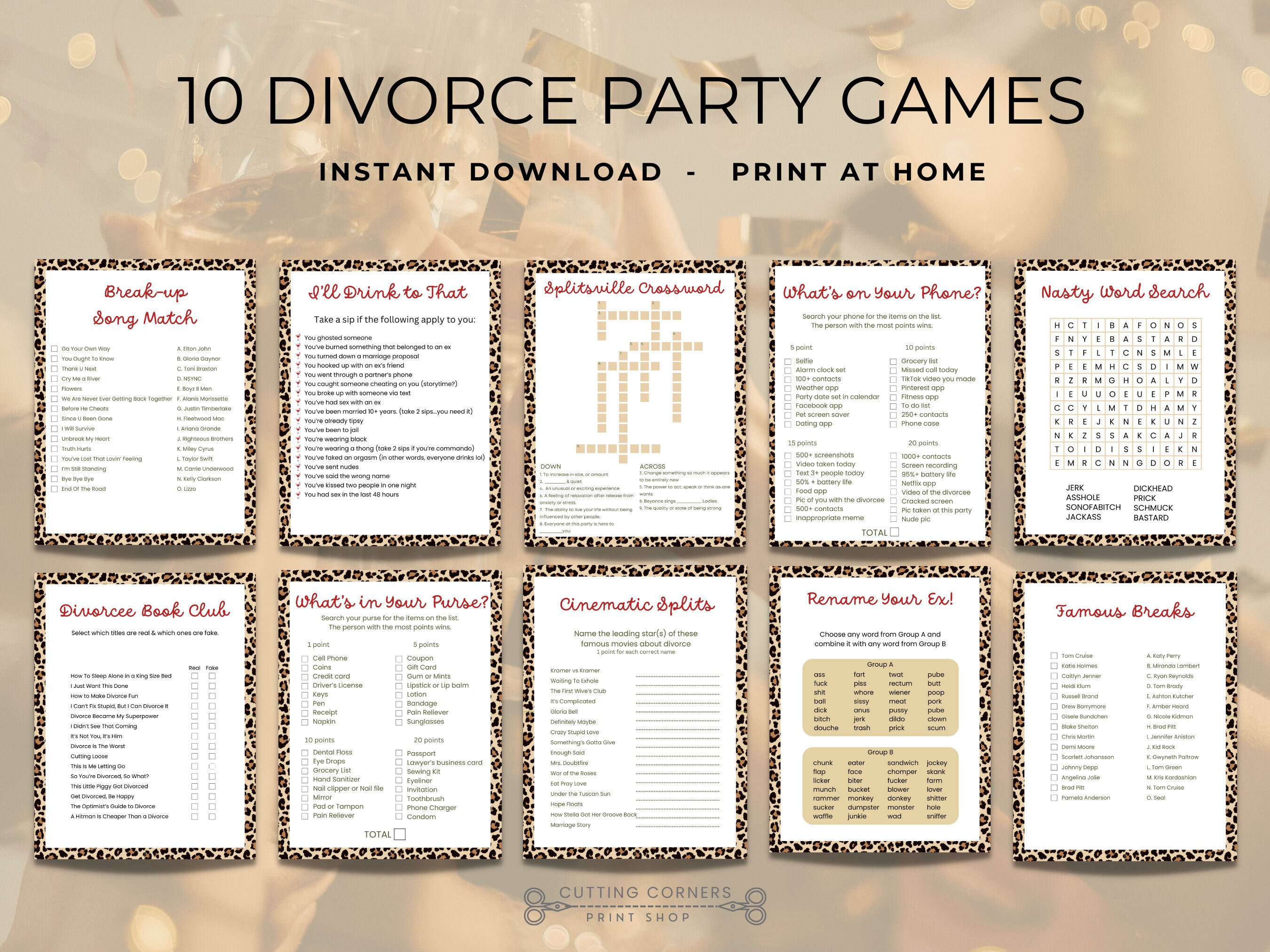 10 Printable Divorce Party Games Bundle, Funny Break-up Games, Divorcee ...