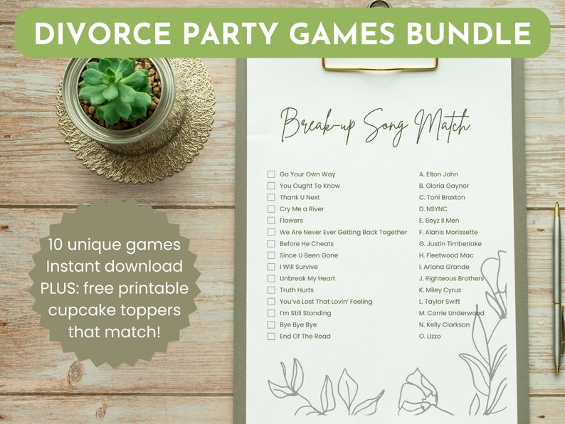 10 Printable Divorce Party Games Bundle, Funny Break-up Games, Divorcee ...