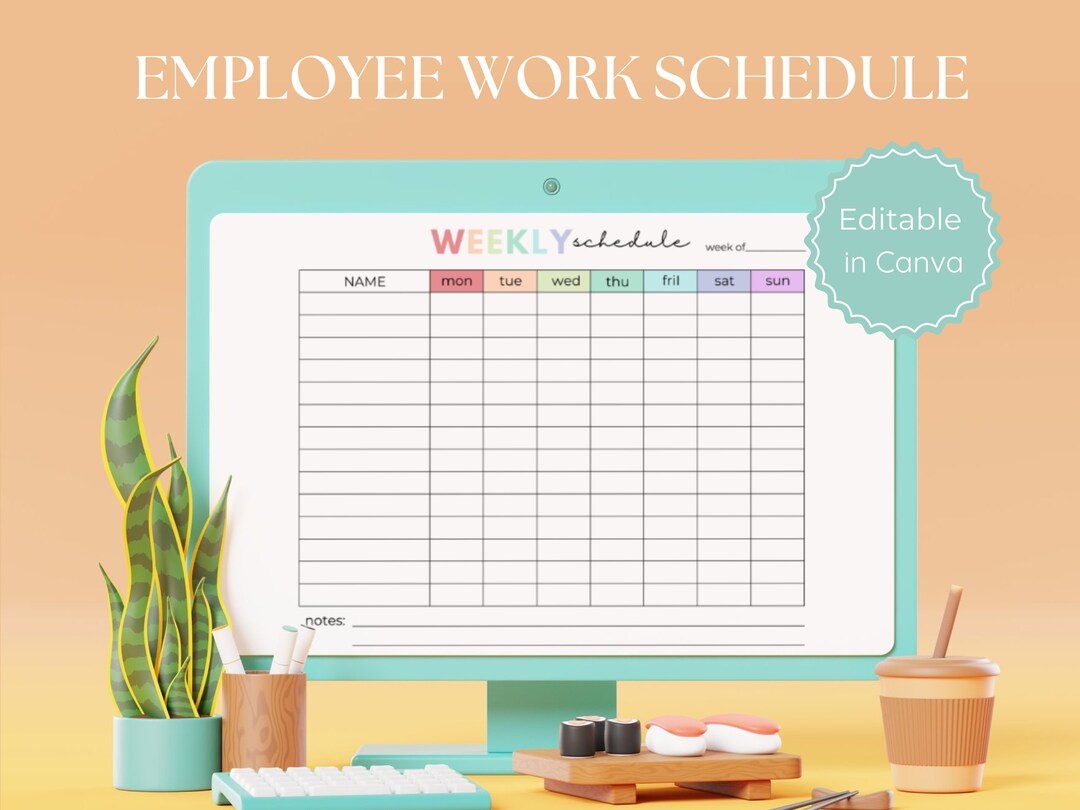 Editable Printable Weekly Schedule, Weekly Staff Shifts, Employee Work ...