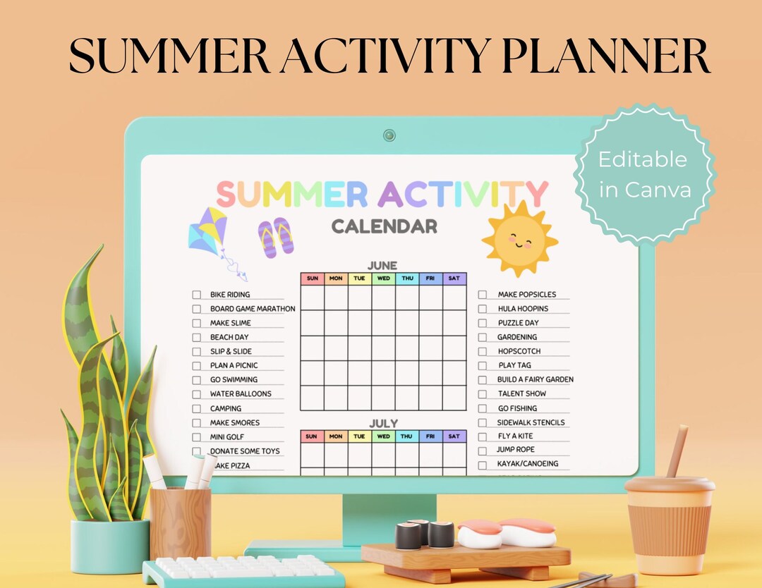 Editable Summer Activity Planner, Printable Summer Calendar Poster ...