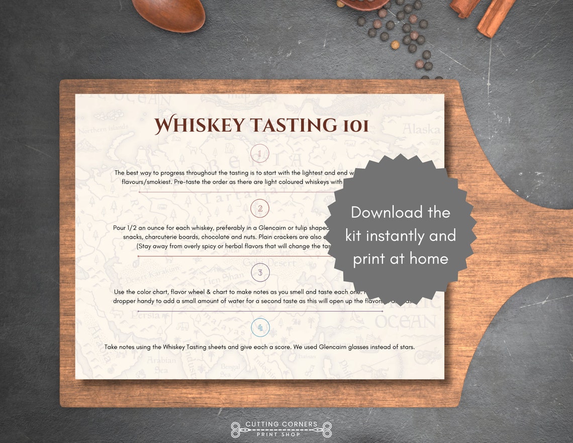 Printable Whiskey Tasting Kit, Whiskey Lover Tasting Mat, Instant ...