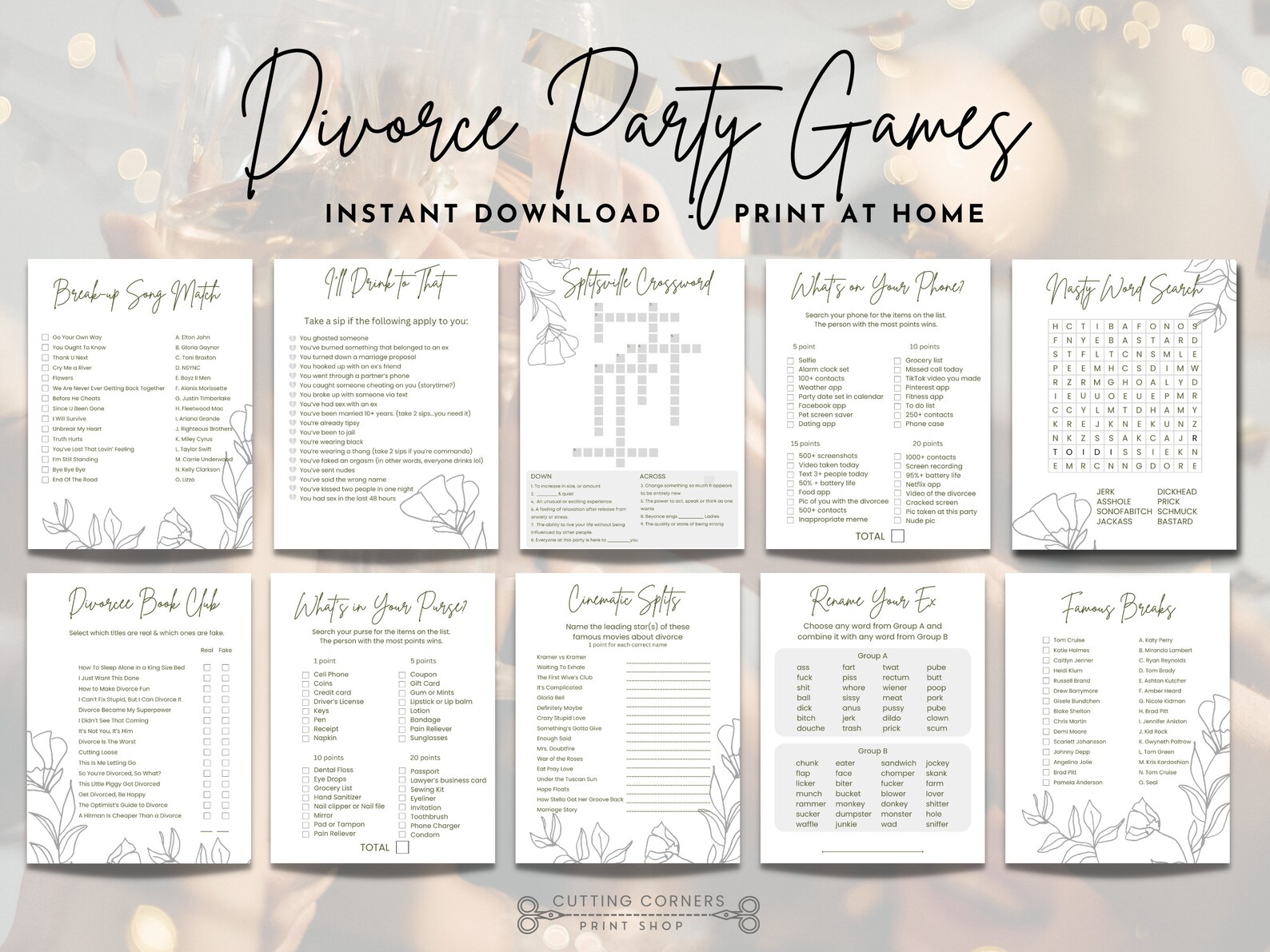 10 Printable Divorce Party Games Bundle, Funny Break-up Games, Divorcee ...