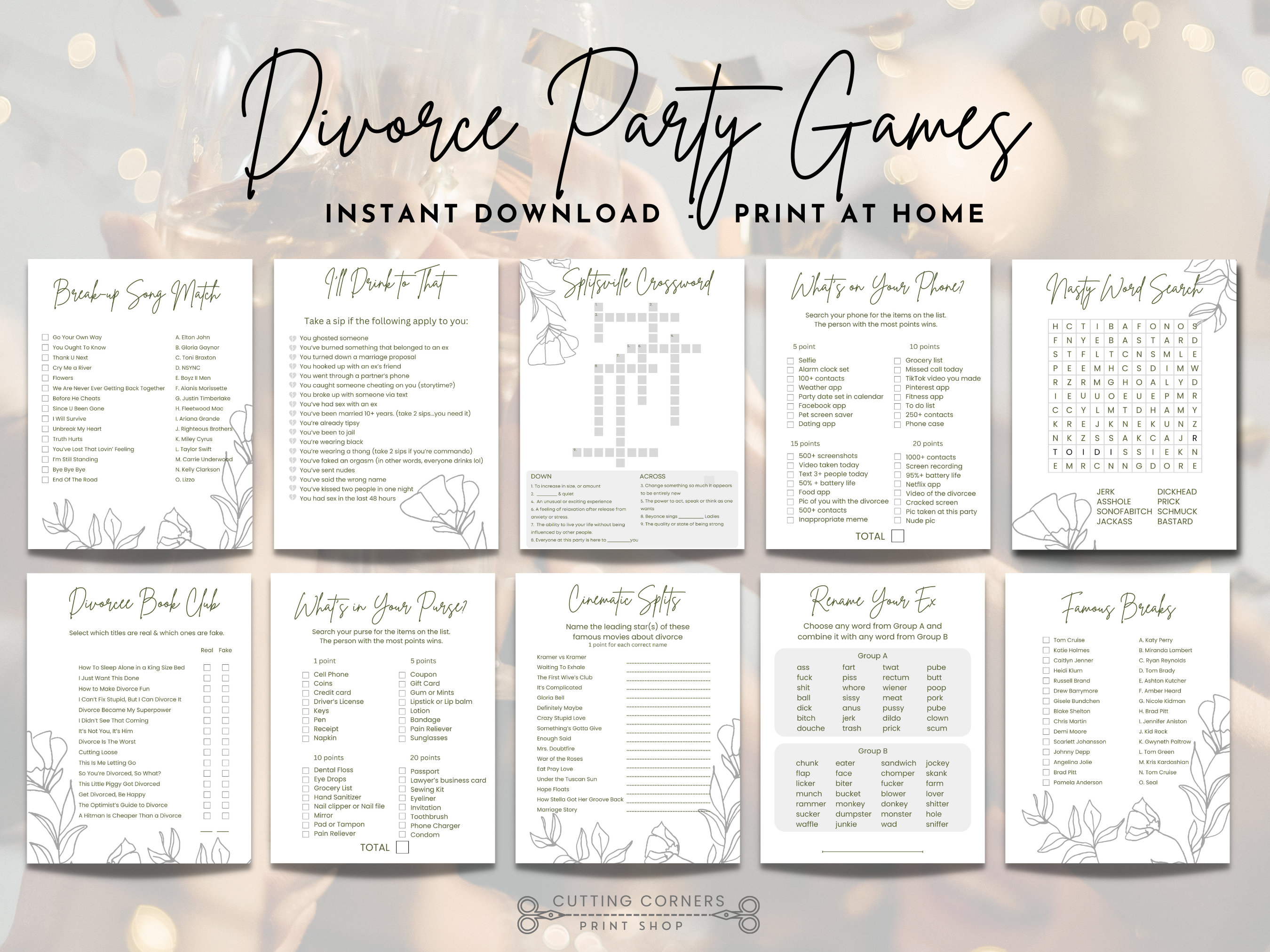 10 Printable Divorce Party Games Bundle, Funny Break-up Games, Divorcee ...