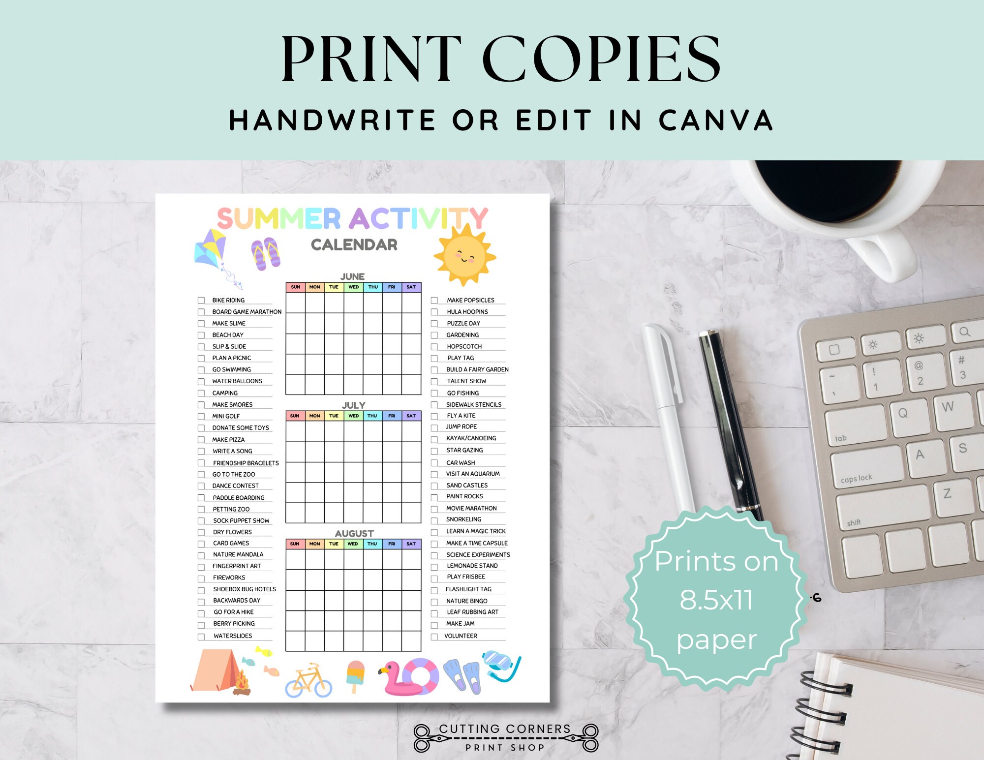 Editable Summer Activity Planner, Printable Summer Calendar Poster ...