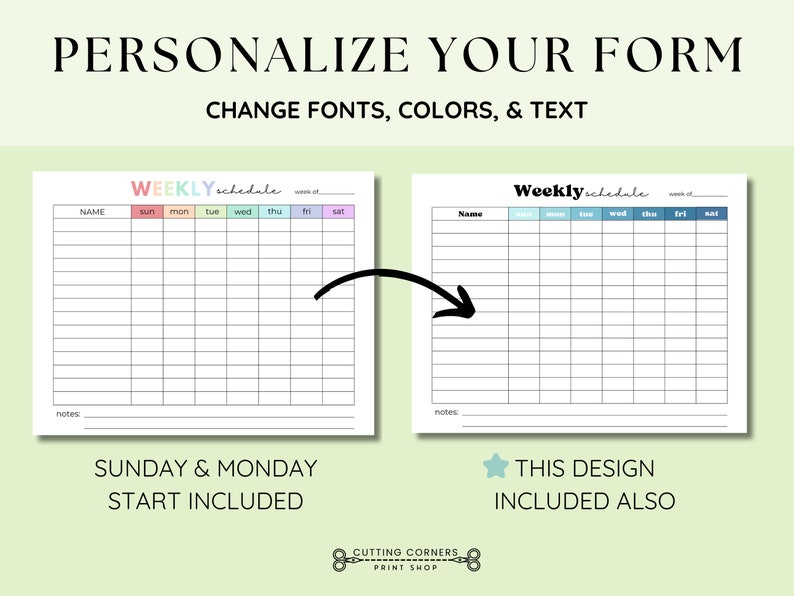 Editable Printable Weekly Schedule, Weekly Staff Shifts, Employee Work ...