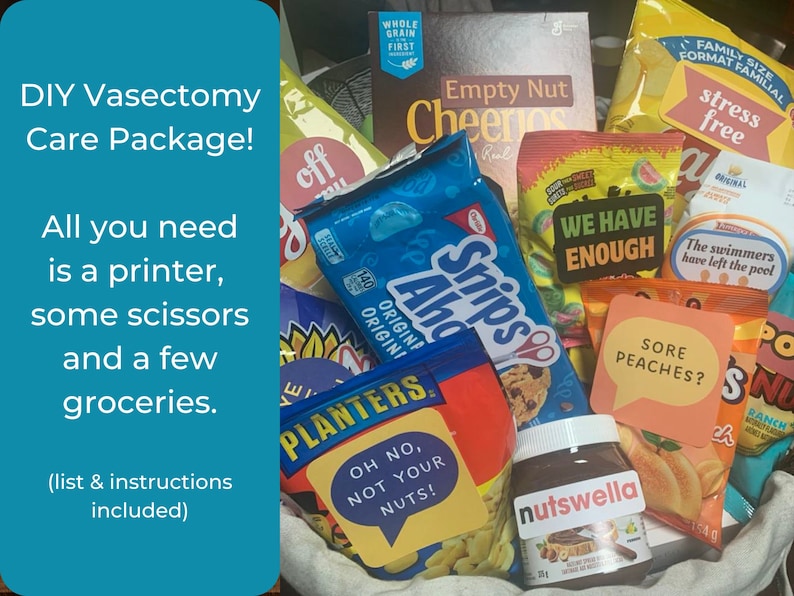 DIY Funny Vasectomy Food & Drink Gift Basket, Printable Digital ...